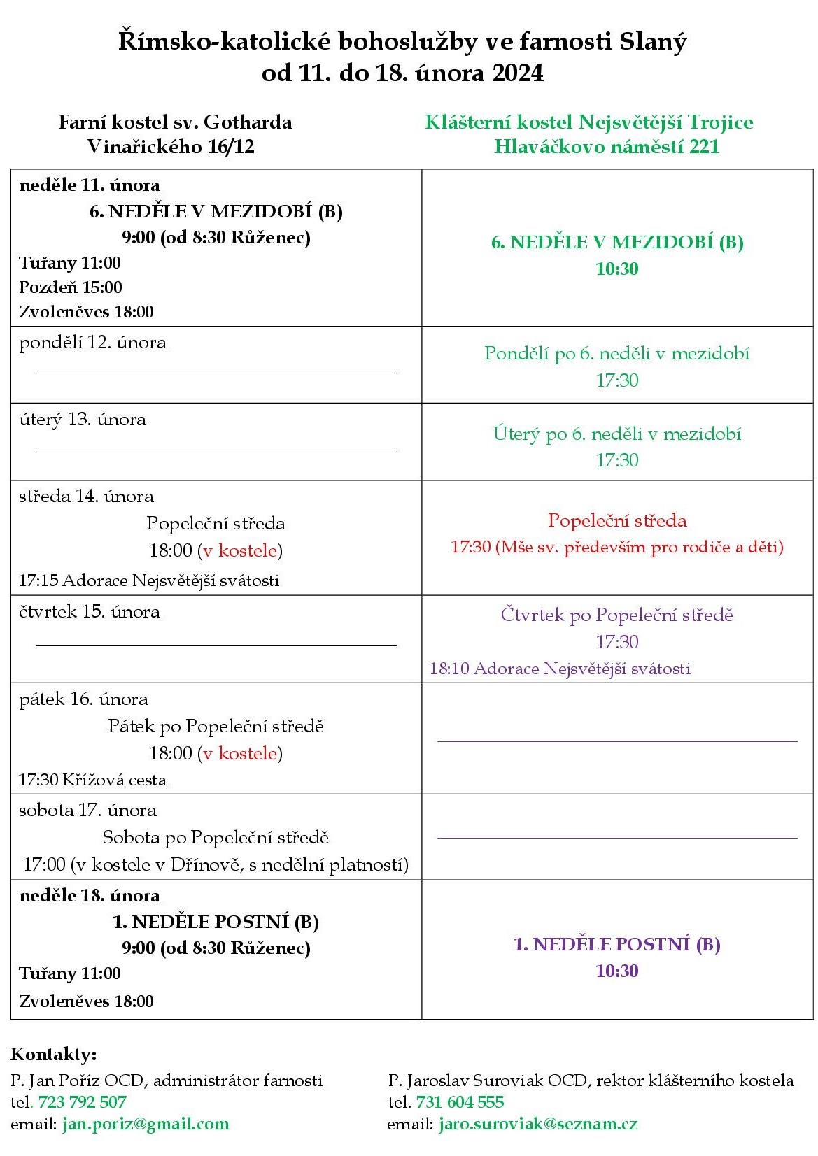 Bohoslužby - Klášter bosých karmelitánů Slaný